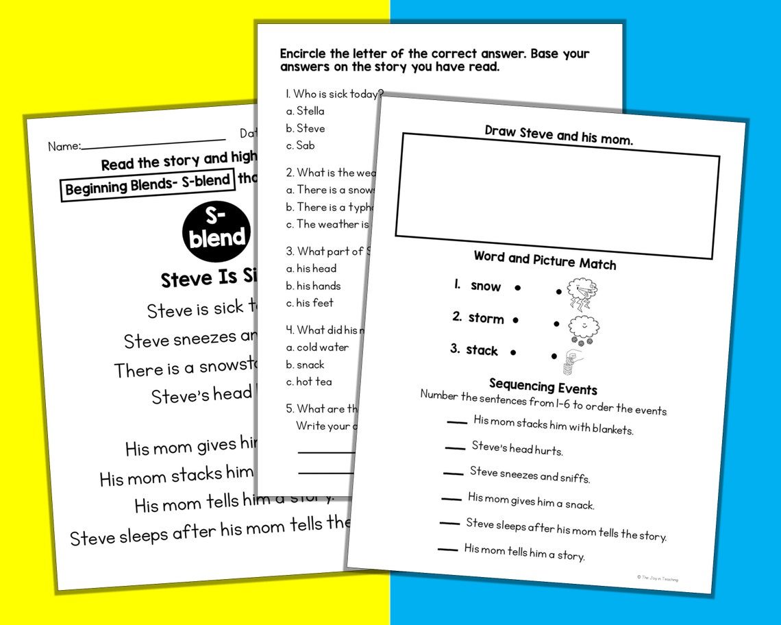 Beginning Blends Reading Comprehension Passage - Etsy