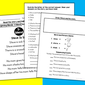 Beginning Blends Reading Comprehension Passage - Etsy