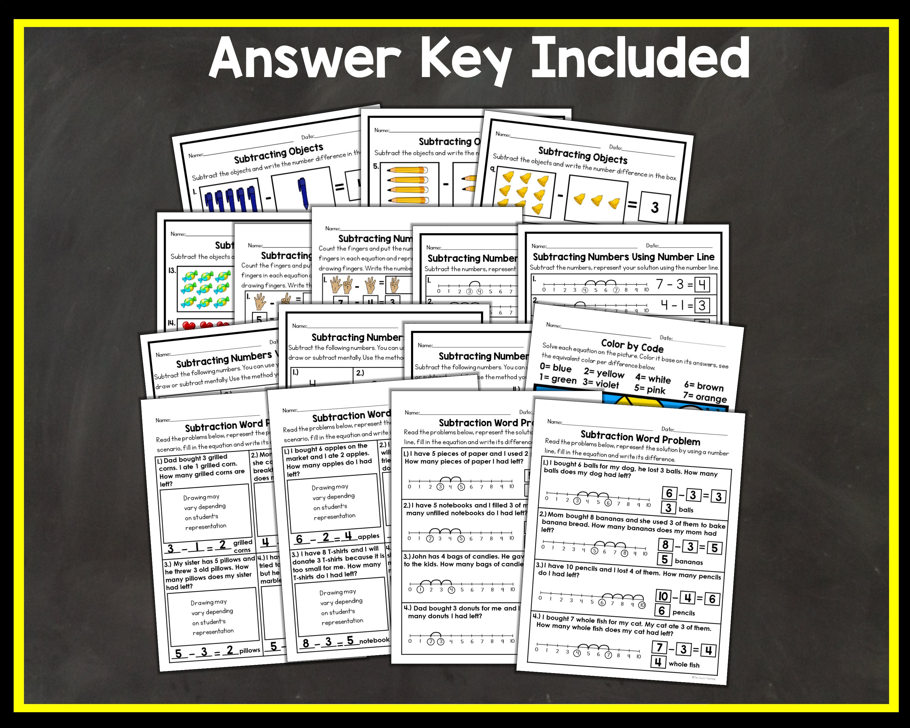 Subtraction Numbers 1-10 Worksheet - Etsy