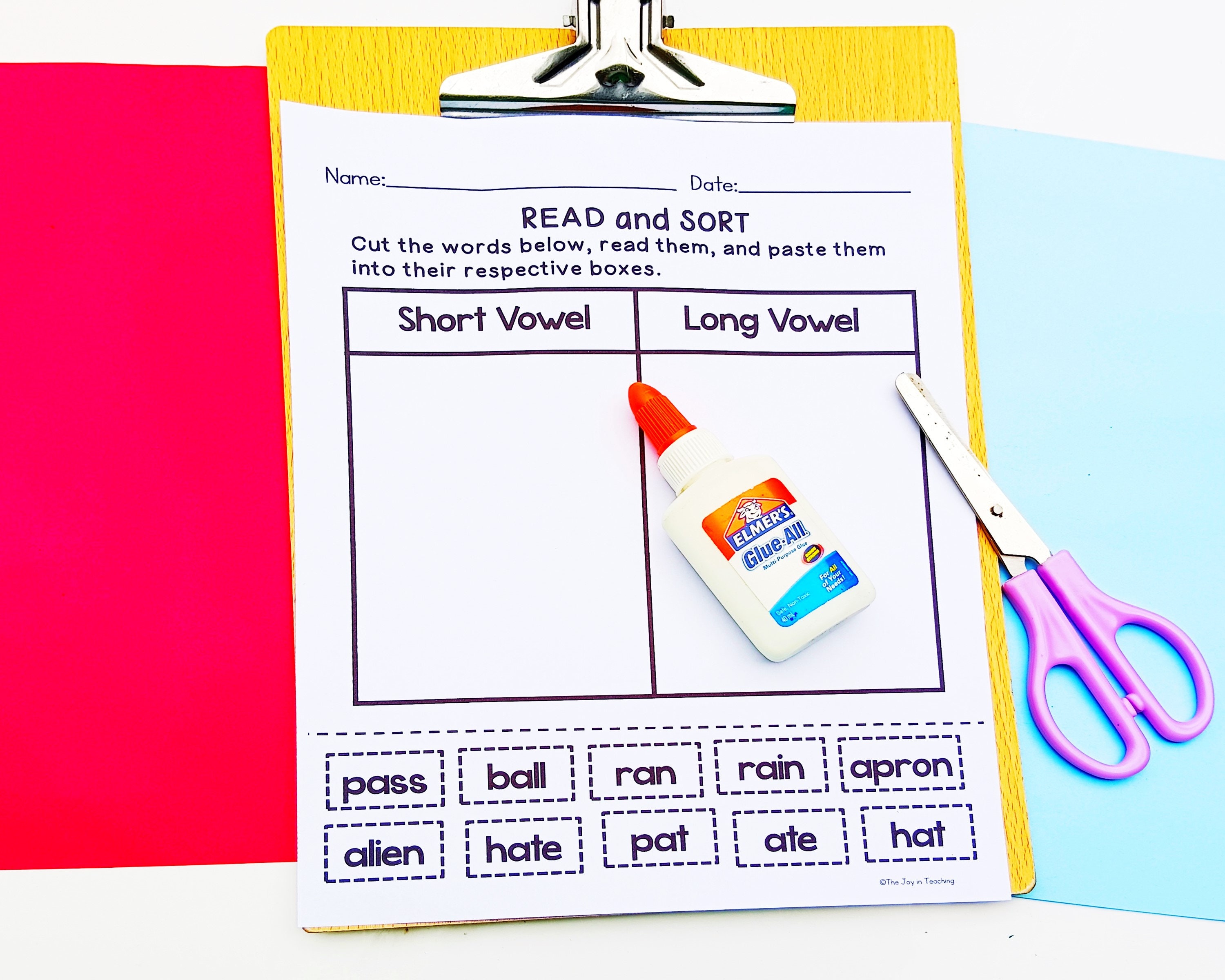 Short and Long Vowel Cut and Paste Worksheet - Etsy