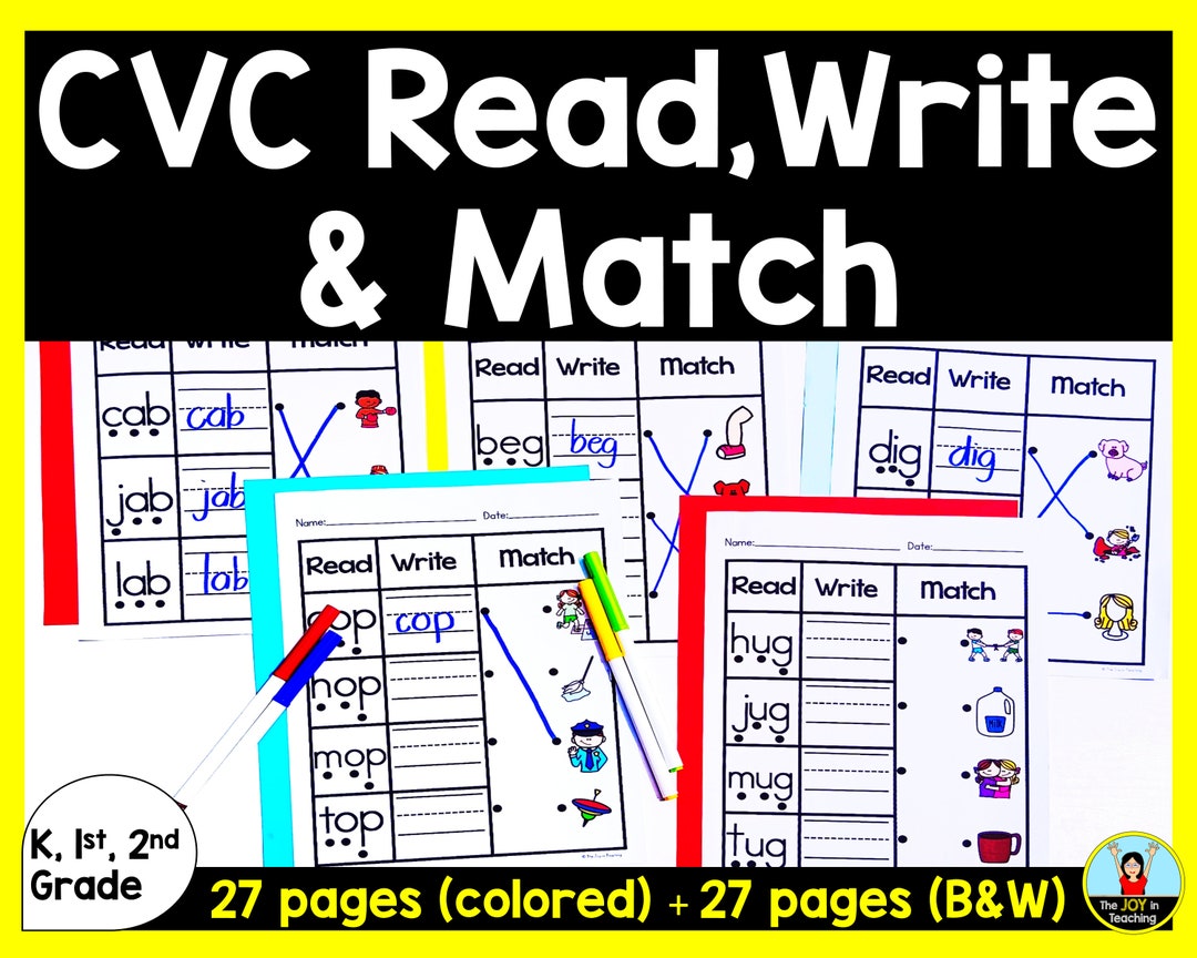 Kindergarten CVC Worksheet - Read, Write and Match - Etsy UK