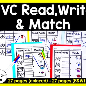 Kindergarten CVC Worksheet - Read, Write and Match - Etsy