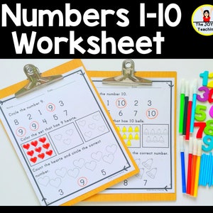 Numbers 1-10 Assessment Worksheet-Numbers 1-10 | Etsy