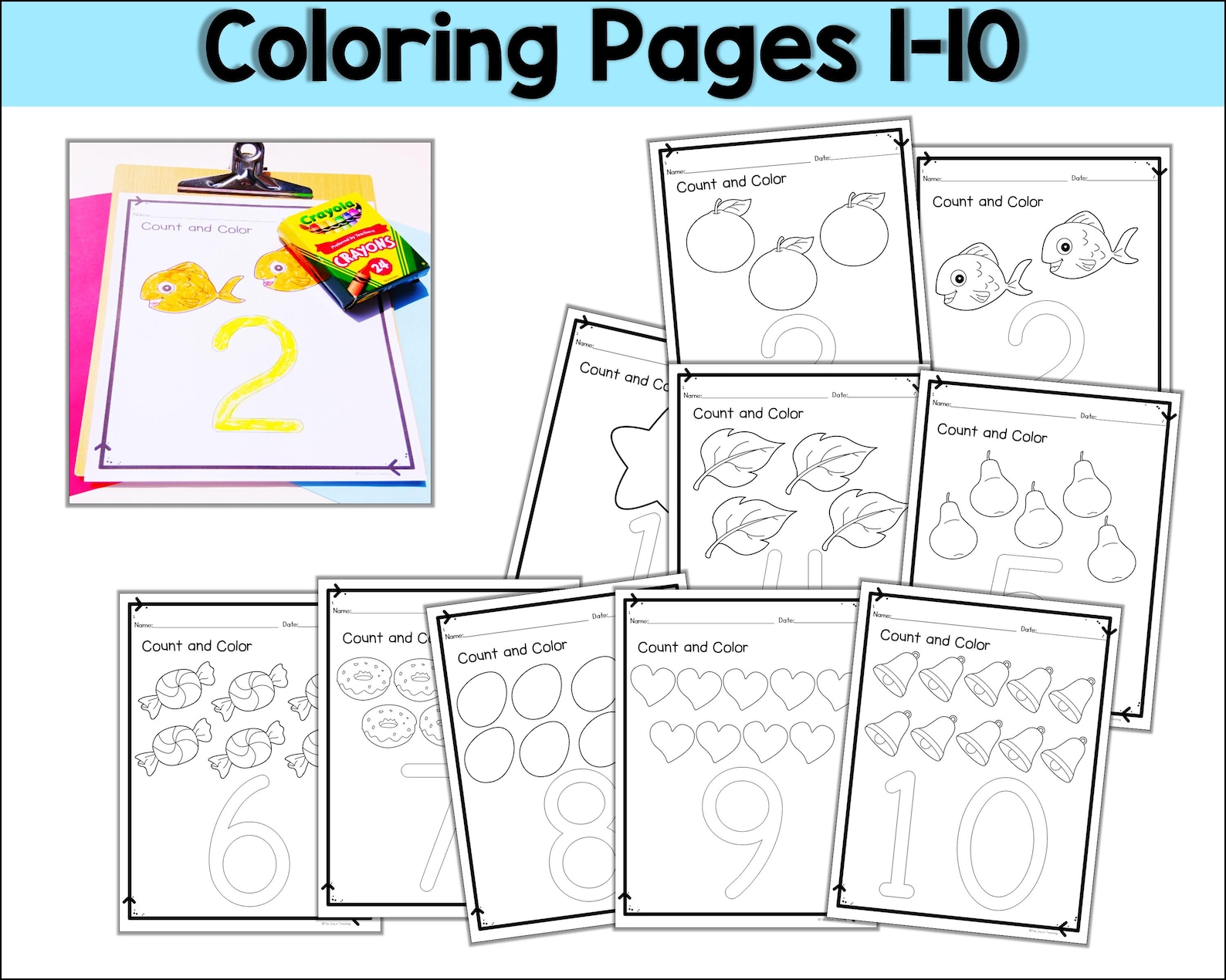 Numbers 1-10 Coloring Pages Printable-number Recognition - Etsy