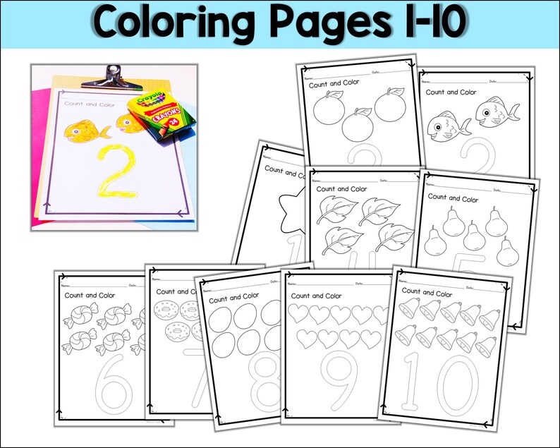 Numbers 1-10 Coloring Pages Printable-number Recognition - Etsy