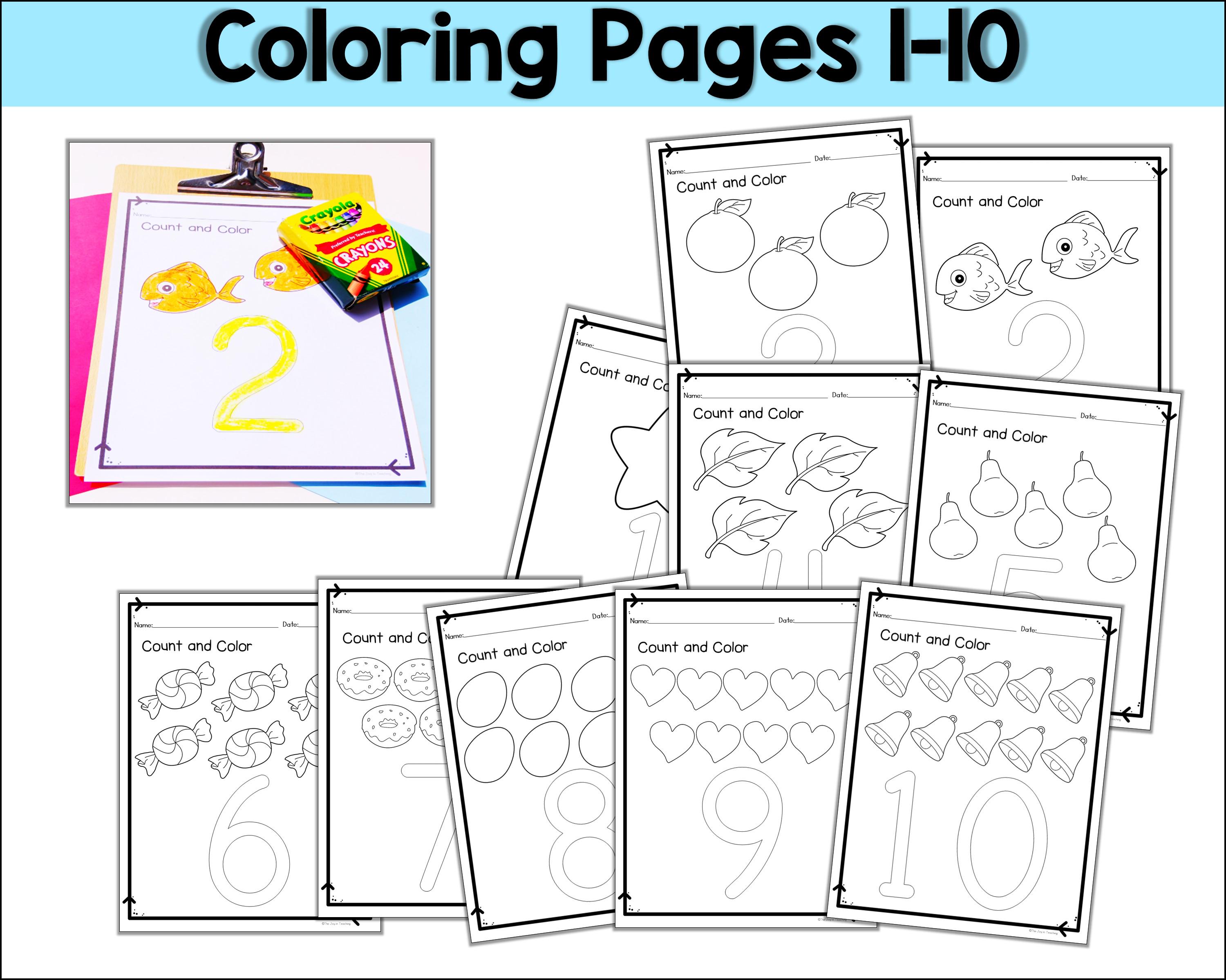Numbers 1-10 Coloring Pages Printable-number Recognition - Etsy