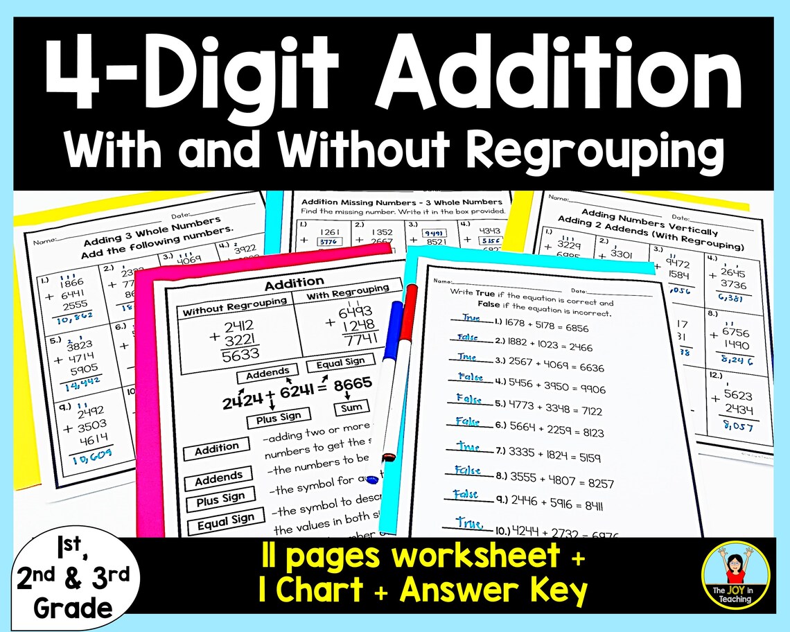 4-digit Addition Worksheet - Etsy