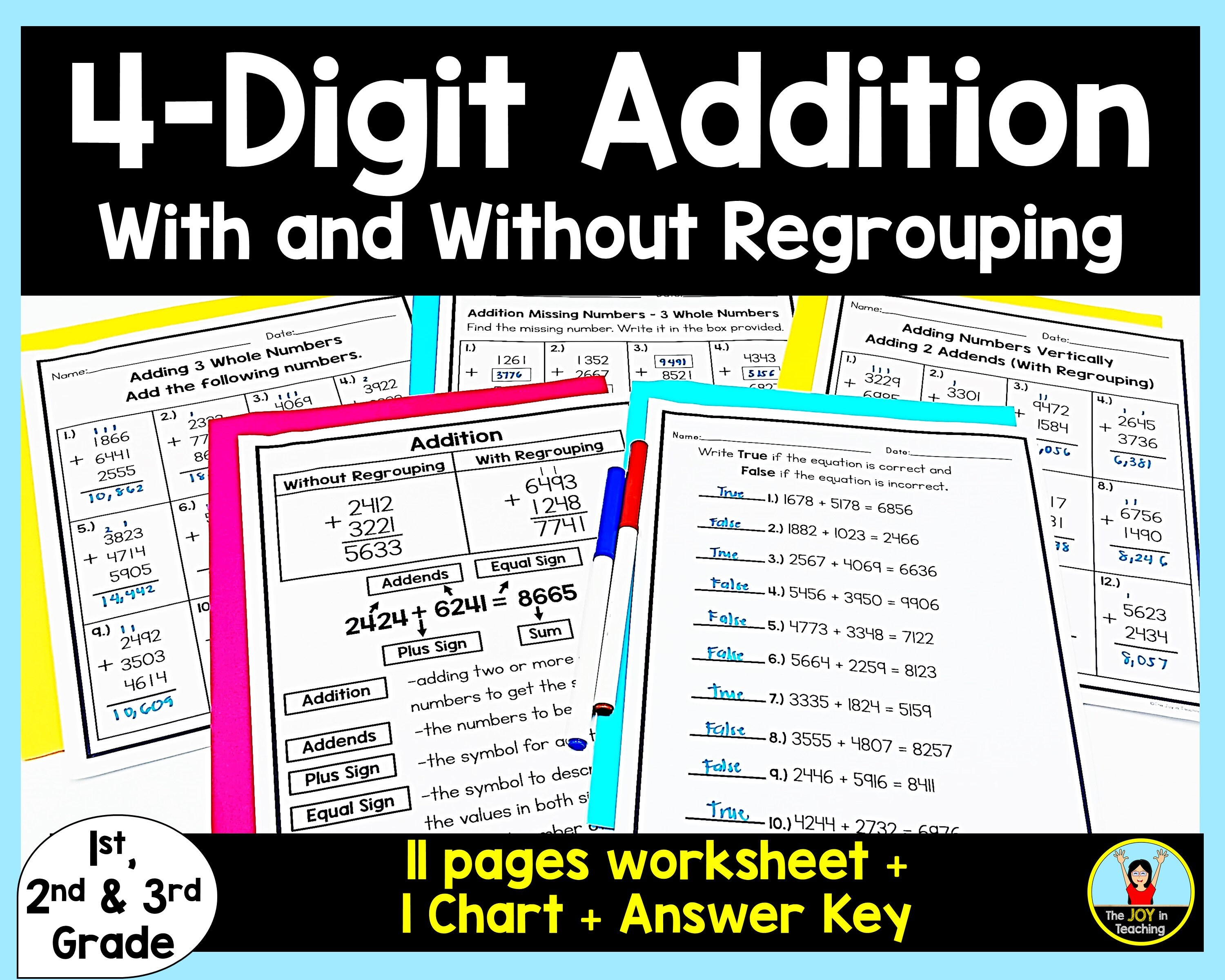 4-digit Addition Worksheet - Etsy