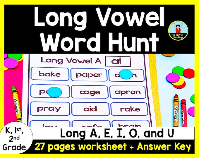 Long Vowel Worksheets With Individual Long Vowel Posters - Etsy