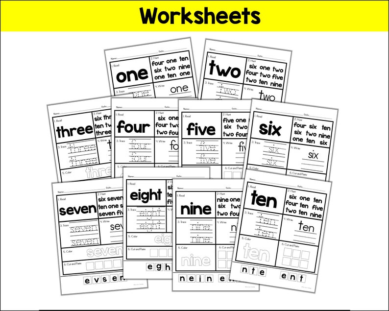 Number Words 1-10 Sight Words Worksheet-sight Words Fluency - Etsy