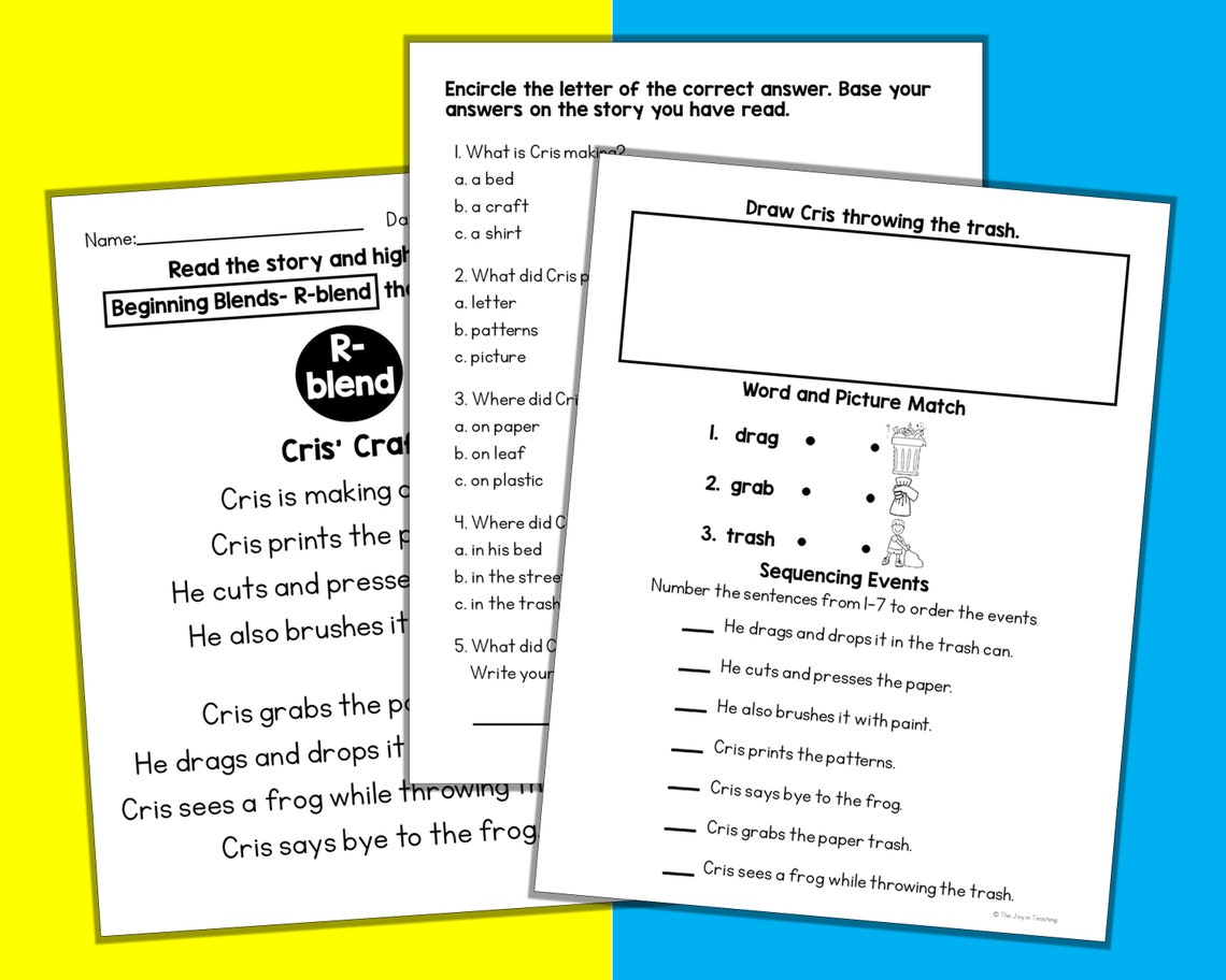 Beginning Blends Reading Comprehension Passage - Etsy