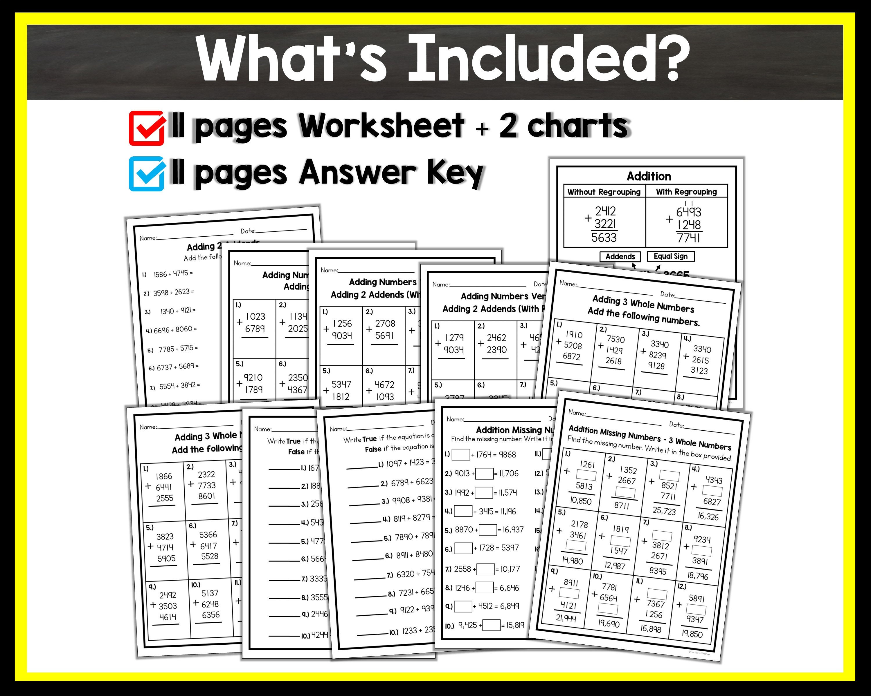 4-digit Addition Worksheet - Etsy