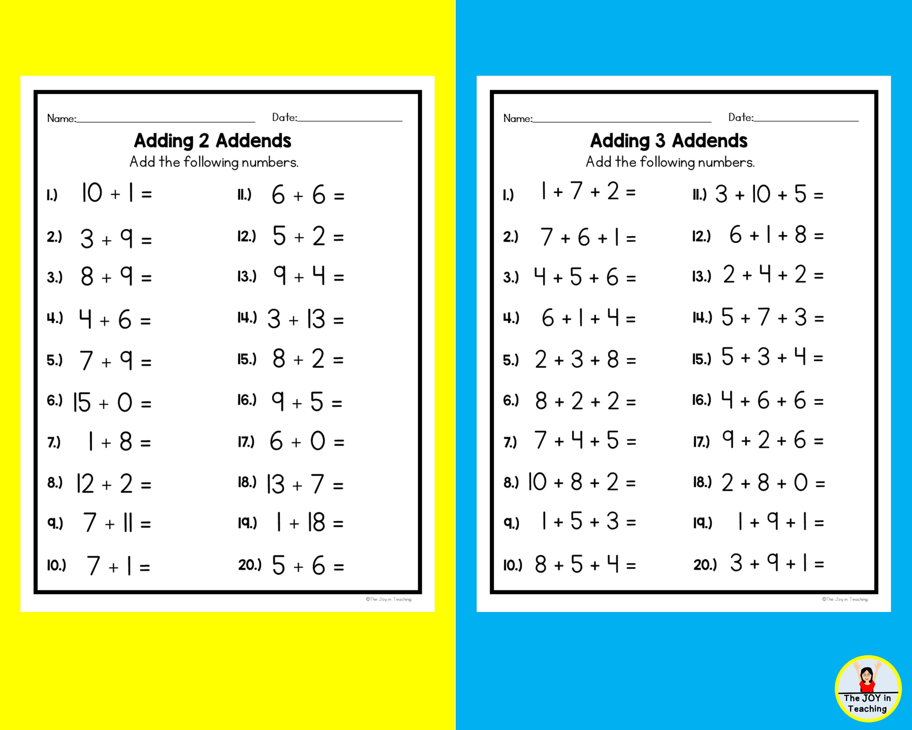 Addition Numbers 1-20 Worksheet - Etsy