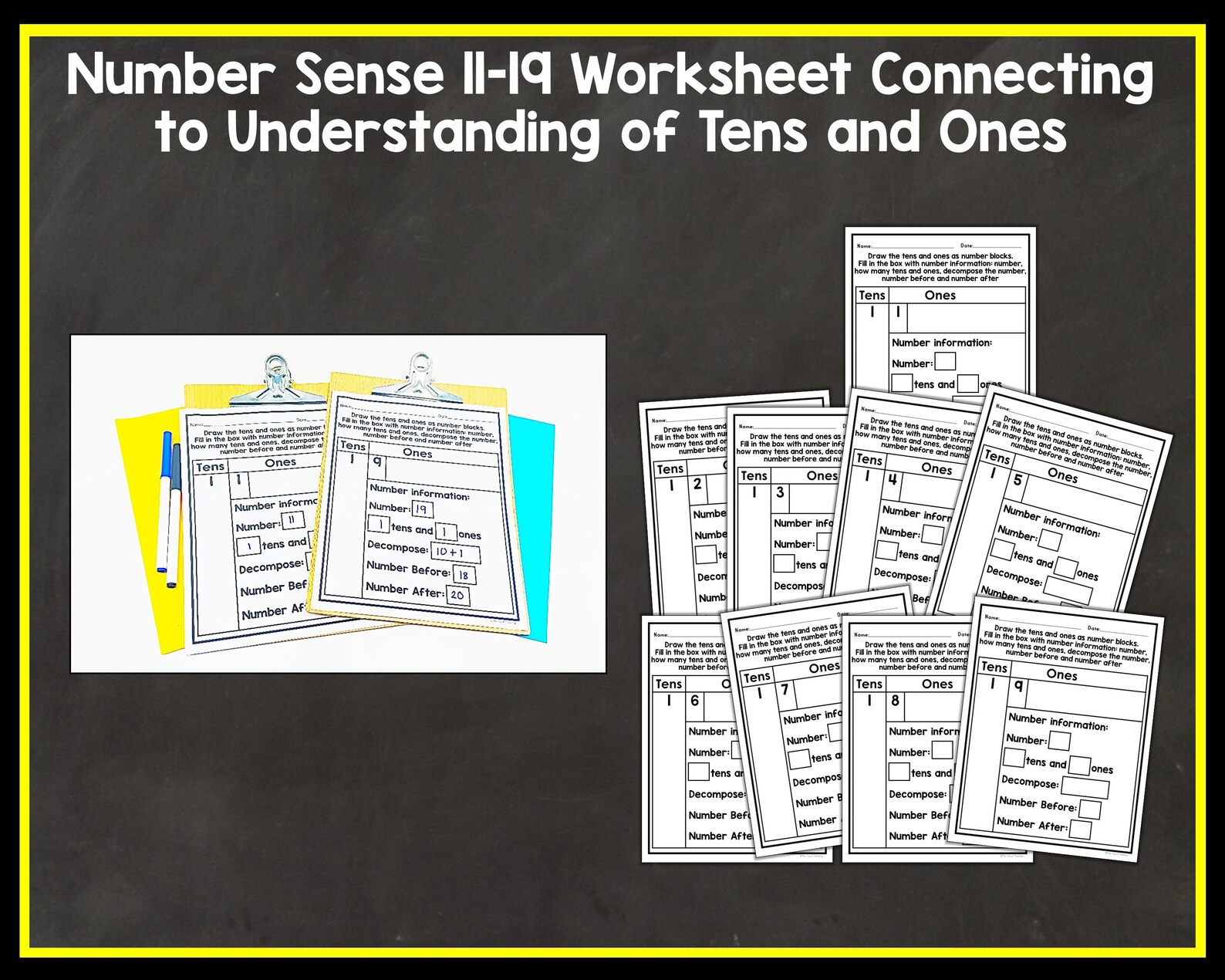 Place Value 11-19 Ones and Tens Base Ten Worksheet - Etsy