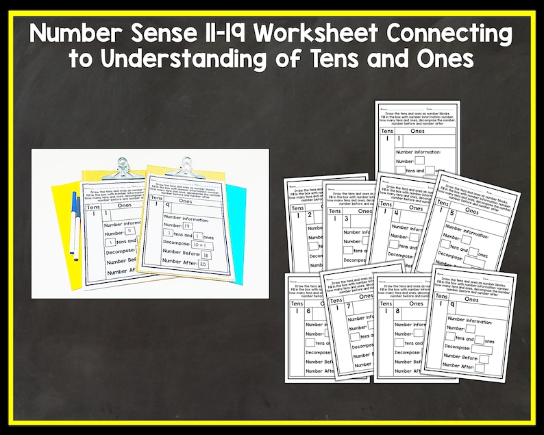 Place Value 11-19 Ones and Tens Base Ten Worksheet - Etsy