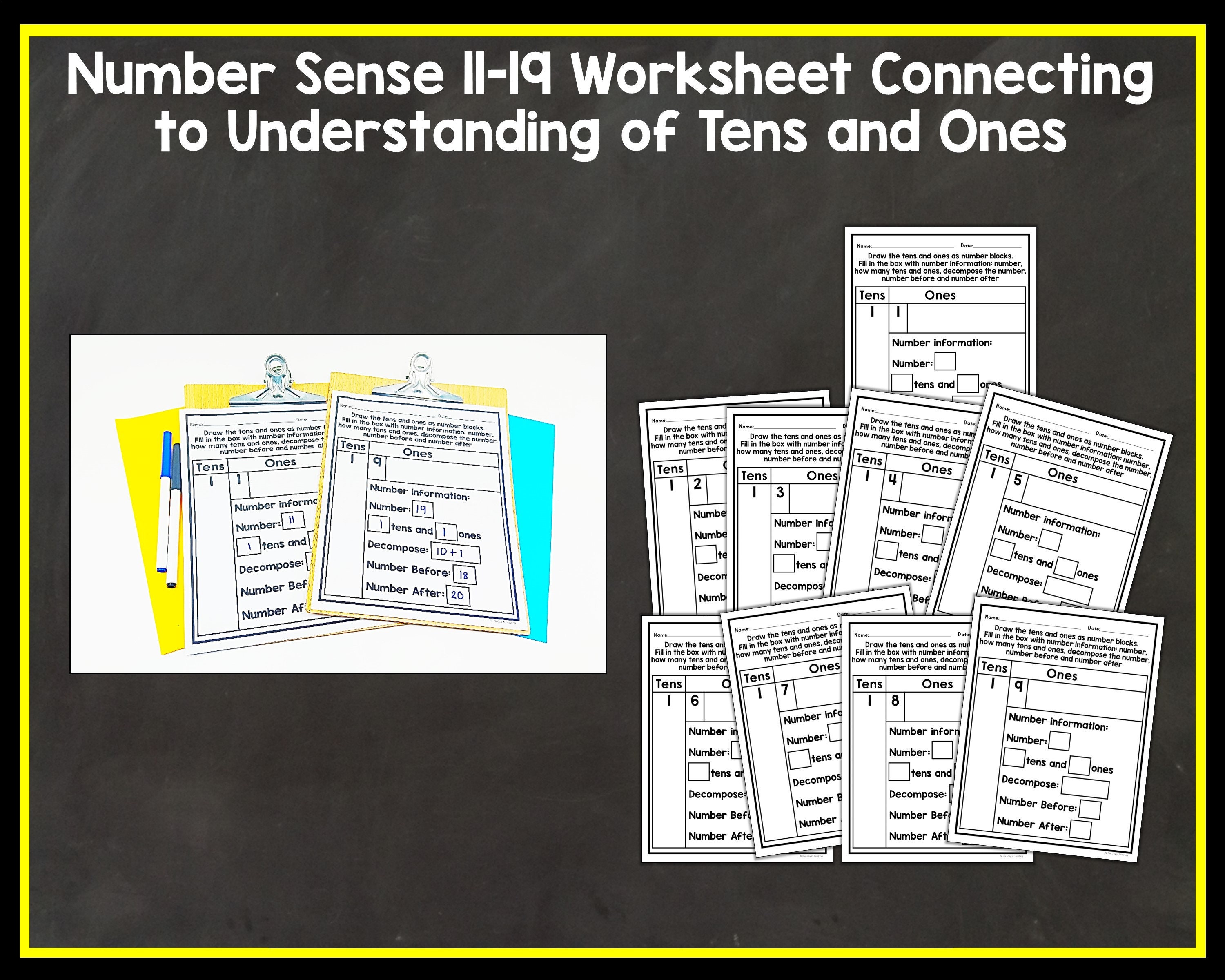 Place Value 11-19 Ones and Tens Base Ten Worksheet - Etsy