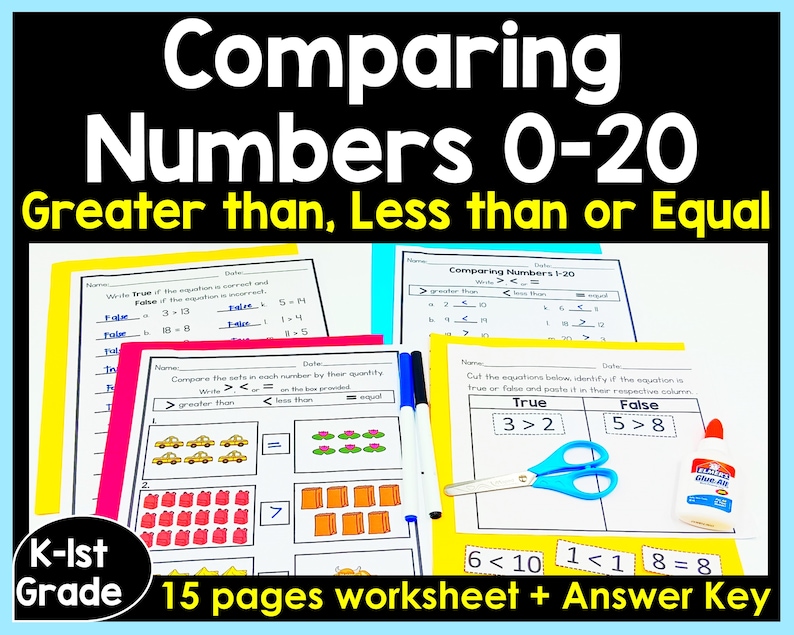 Comparing Numbers 0-20 Worksheet - Etsy