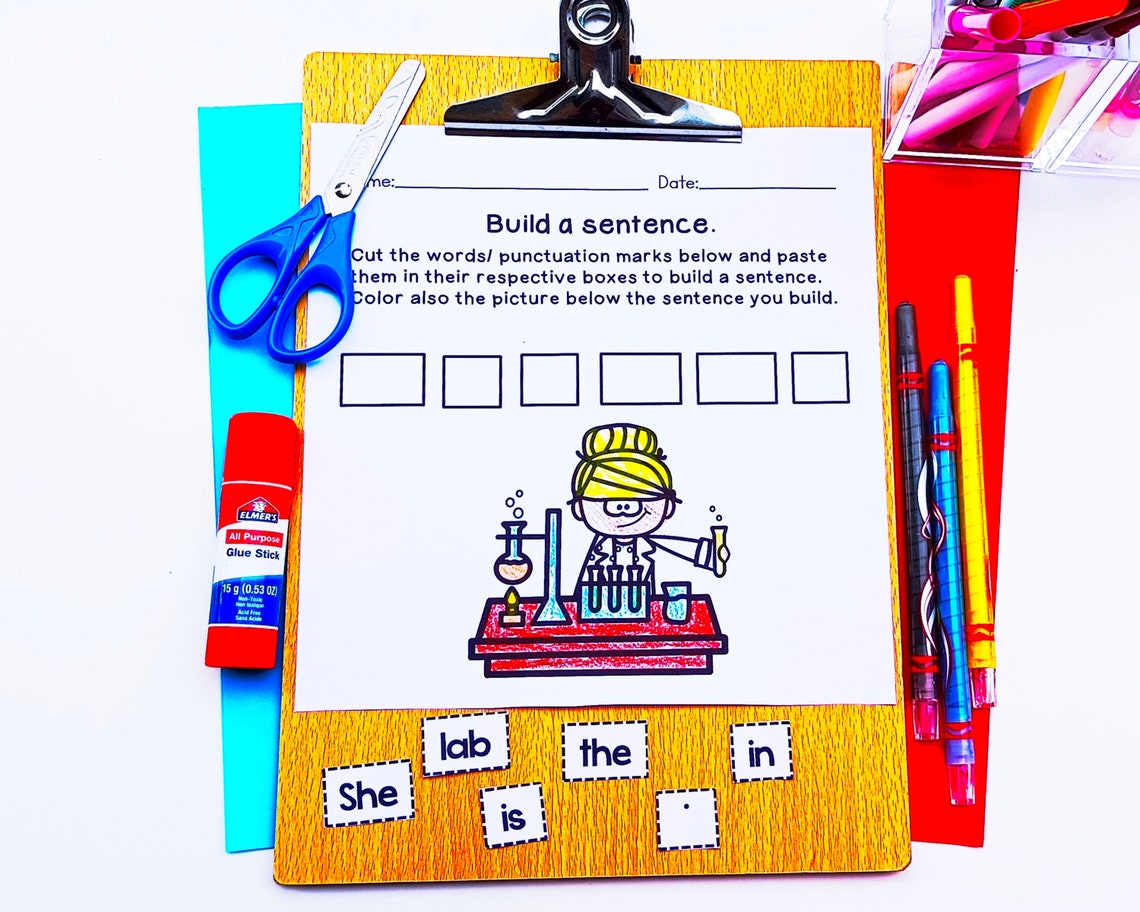 CVC Sentence Cut and Paste Worksheet - Etsy