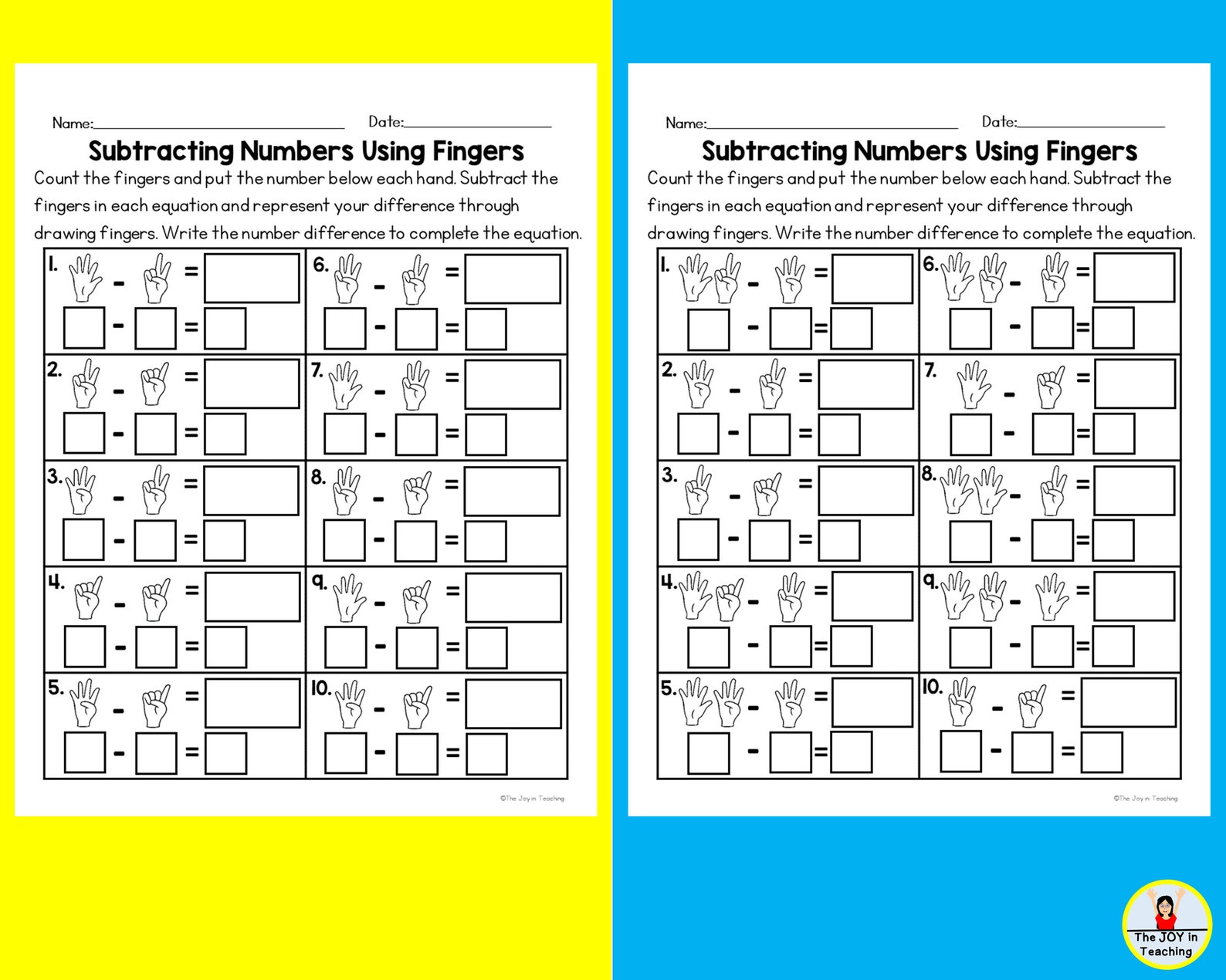 Subtraction Numbers 1-10 Worksheet - Etsy