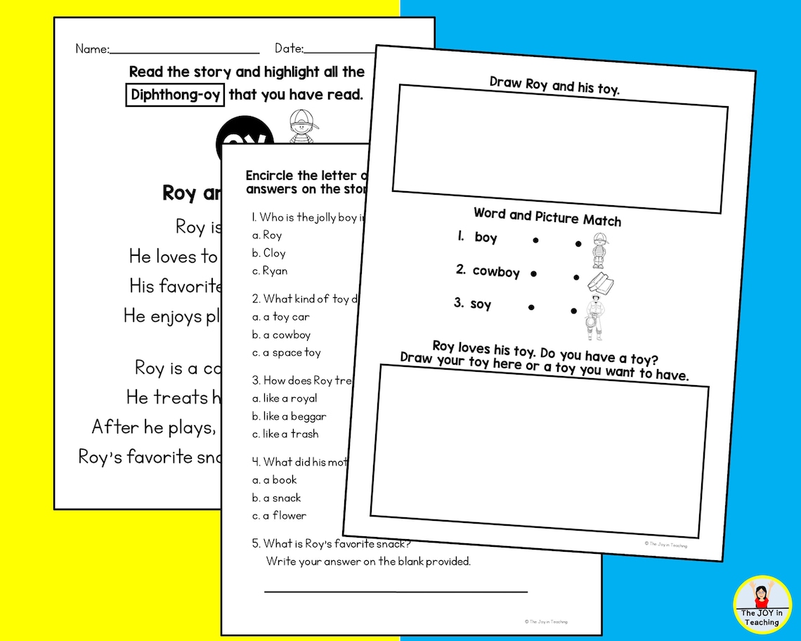 Diphthong Reading Comprehension Passage - Etsy