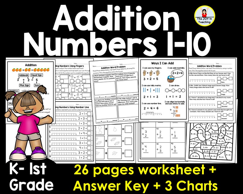 Addition Numbers 1-10 Worksheet - Etsy