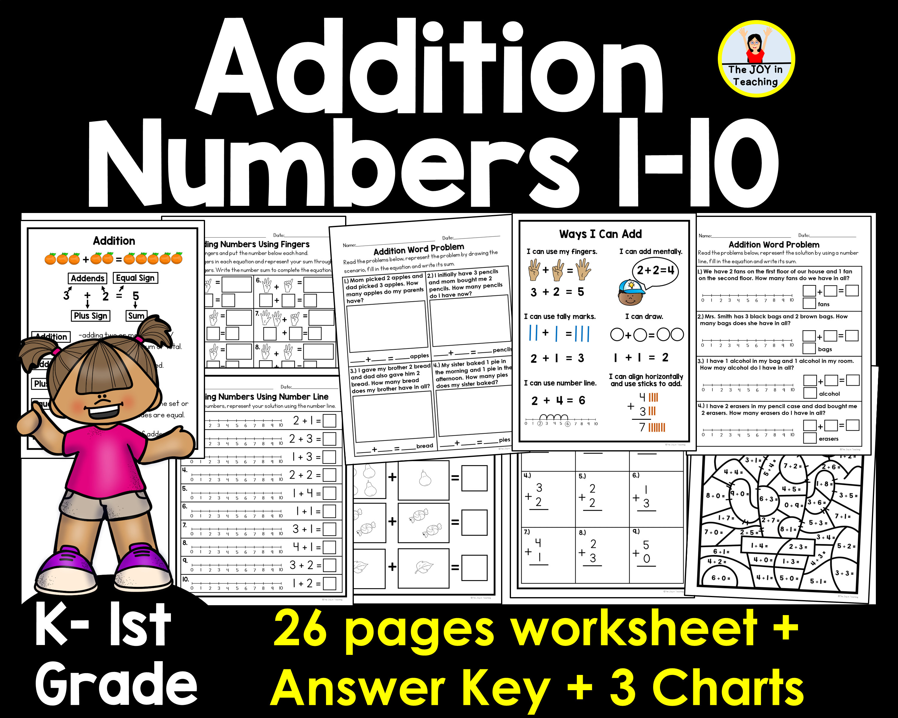 Addition Numbers 1-10 Worksheet - Etsy