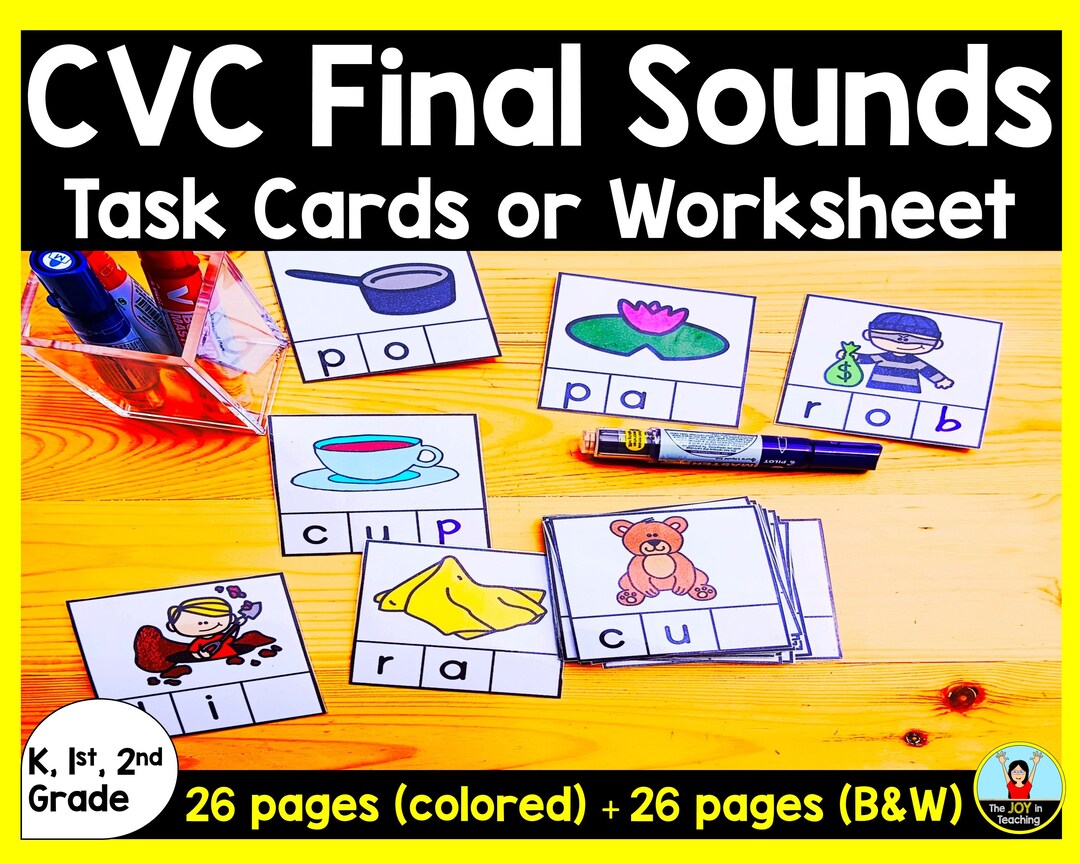 CVC Final Sounds Task Cards - CVC Final Sounds Worksheet - Etsy