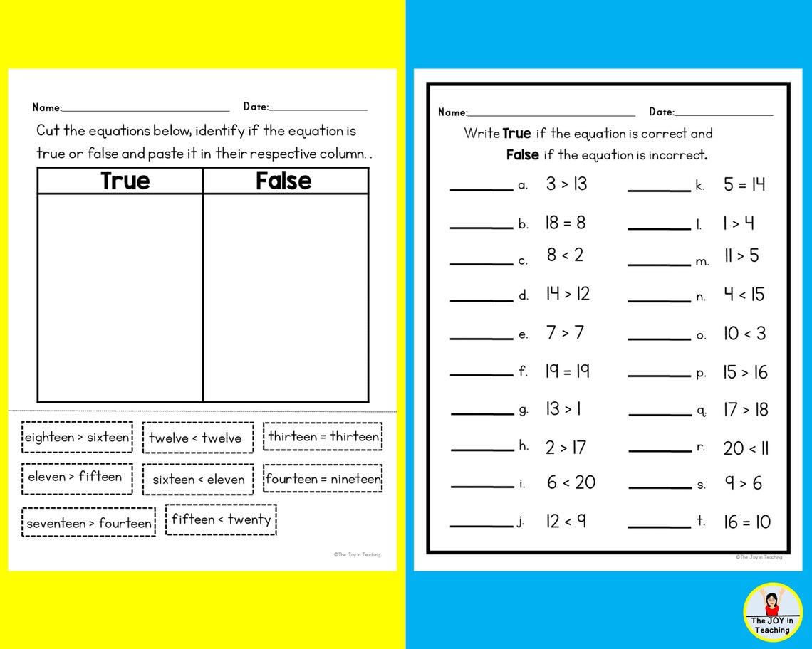Comparing Numbers 0-20 Worksheet - Etsy