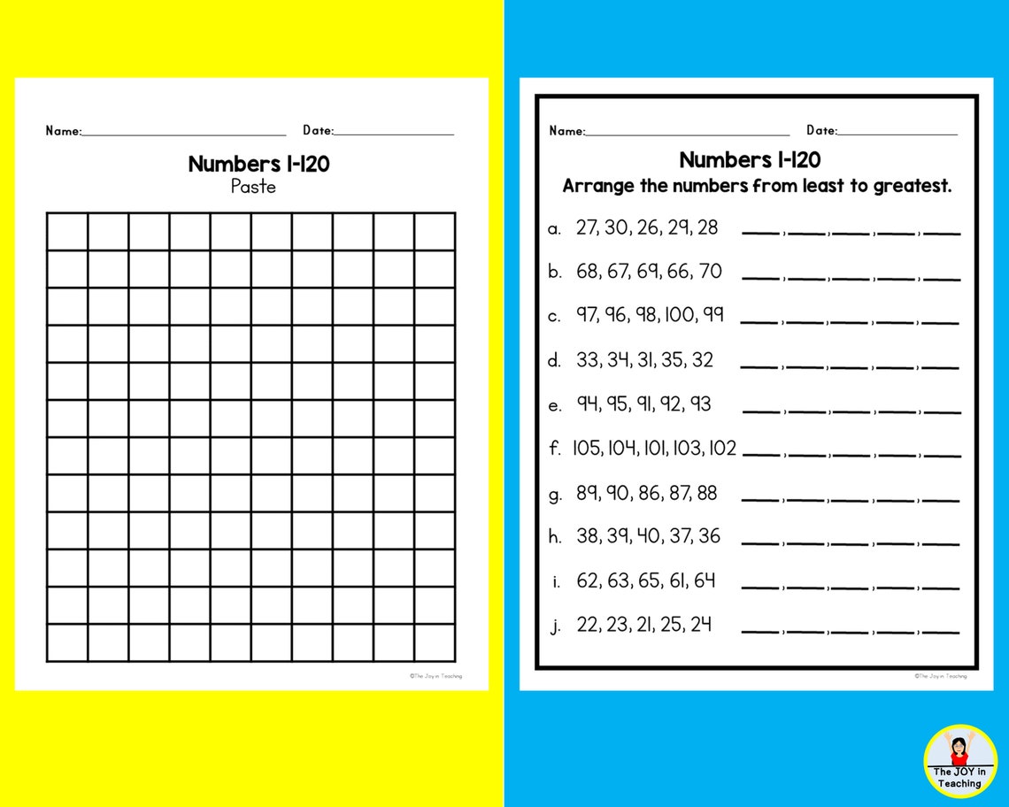 Numbers 1-120 Assessment Worksheet - Etsy