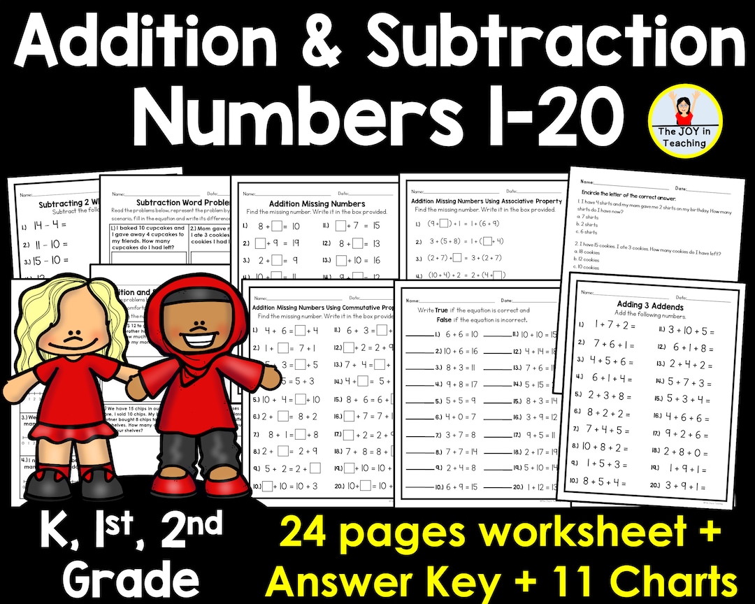 Addition Numbers 1-20 Worksheet - Etsy