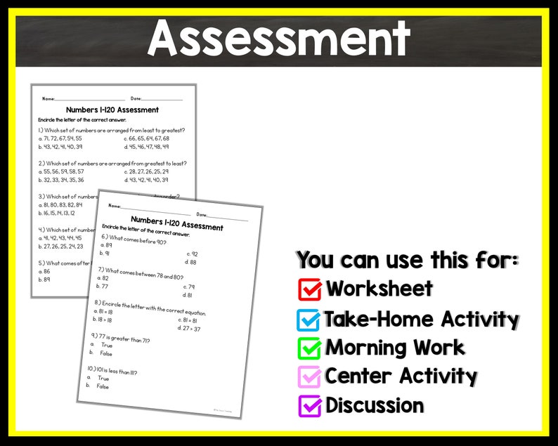 Numbers 1-120 Assessment Worksheet - Etsy