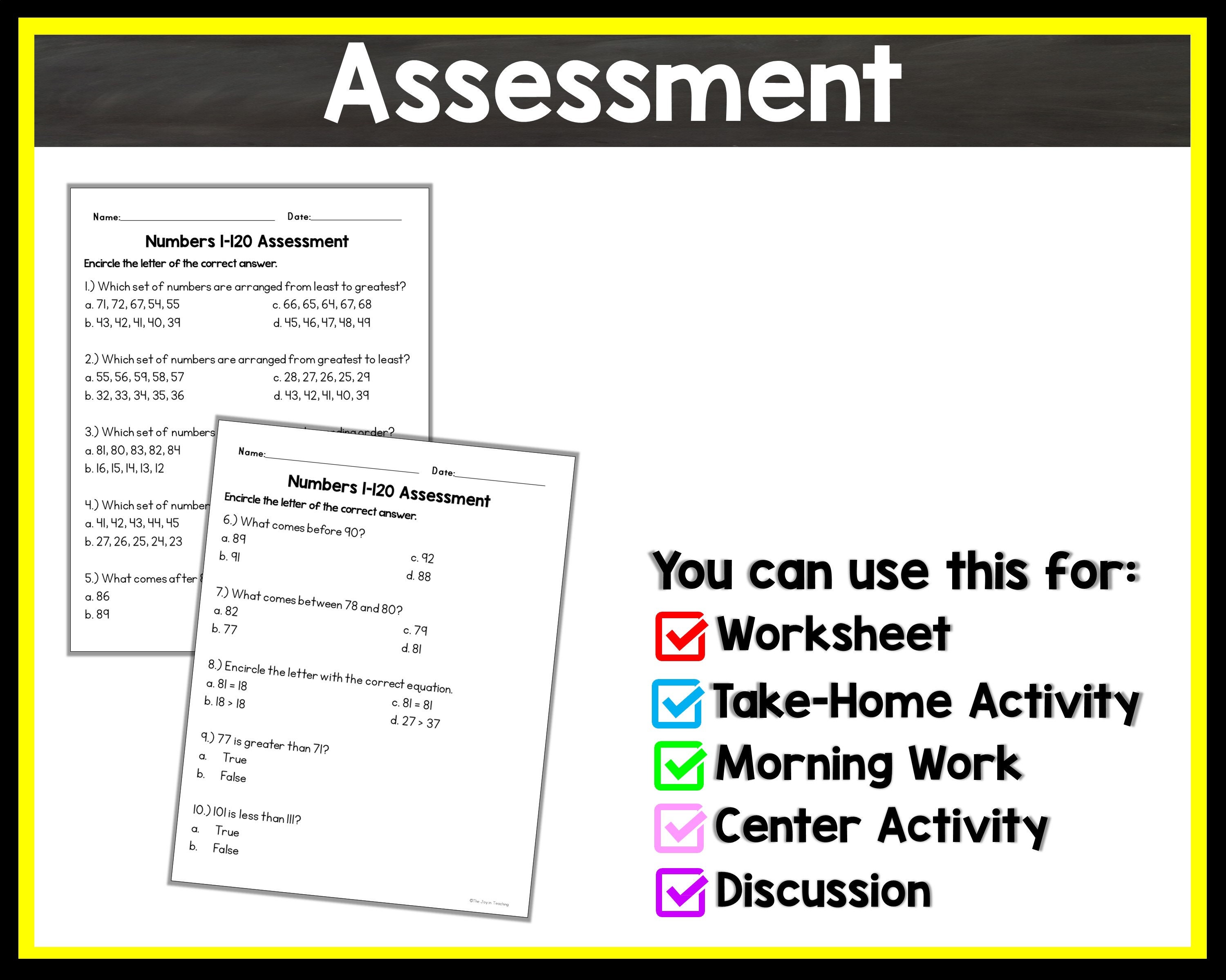 Numbers 1-120 Assessment Worksheet - Etsy