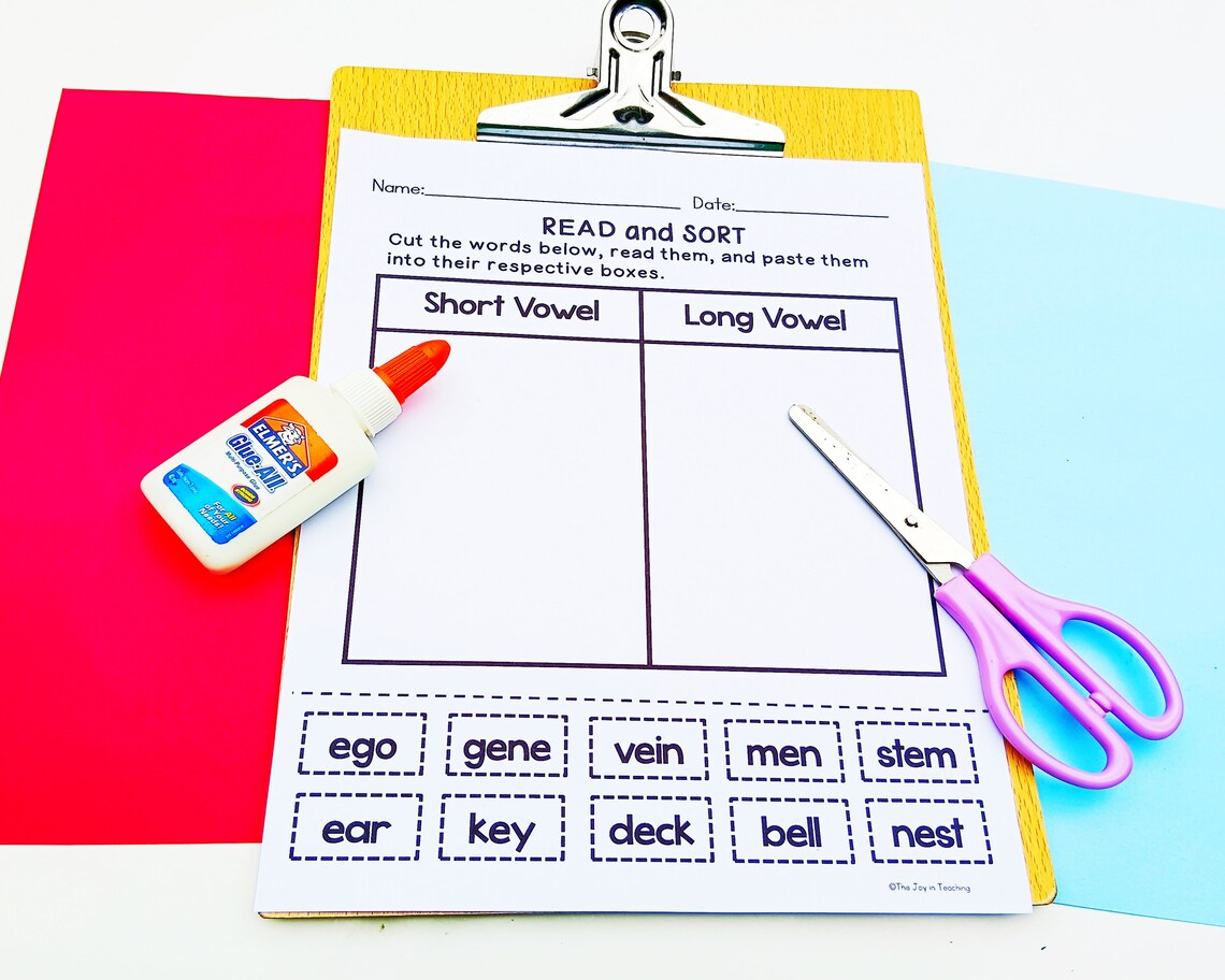 Short and Long Vowel Cut and Paste Worksheet - Etsy