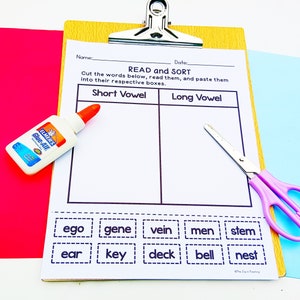 Short and Long Vowel Cut and Paste Worksheet - Etsy