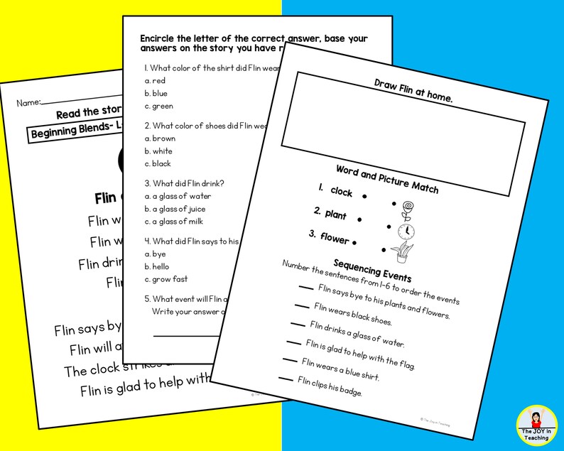 Beginning Blends Reading Comprehension Passage - Etsy