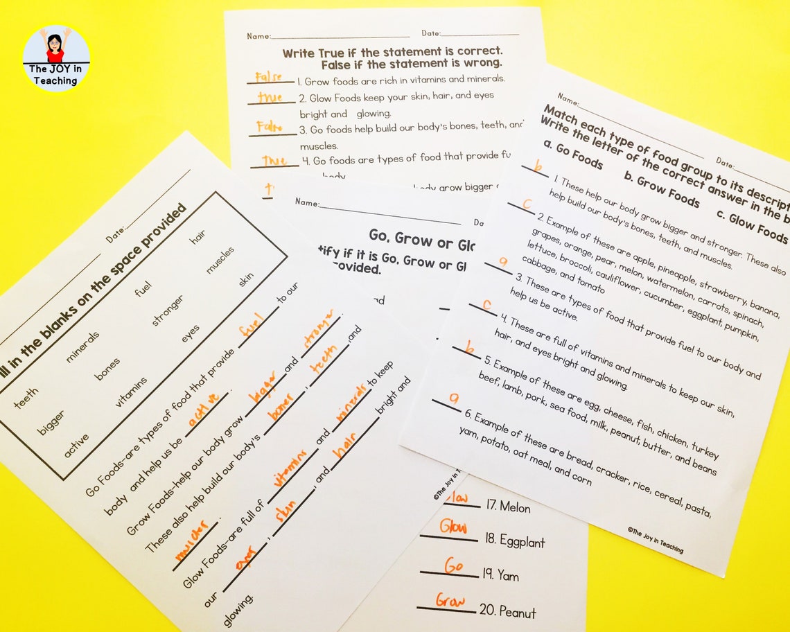 Go, Grow and Glow Foods Activity - Etsy