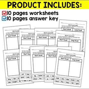 Short and Long Vowel Cut and Paste Worksheet - Etsy