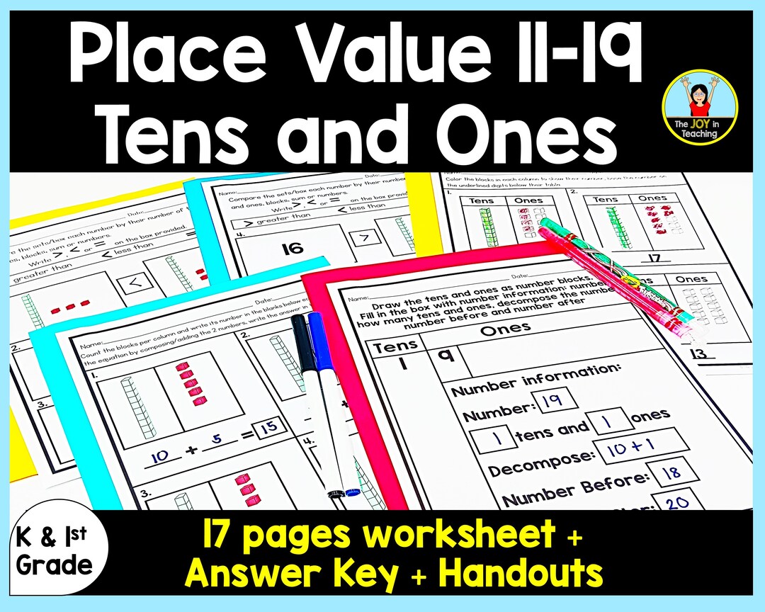 Place Value 11-19 Ones and Tens Base Ten Worksheet - Etsy