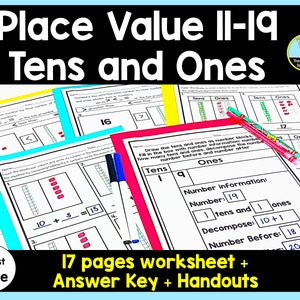 Place Value 11-19 Ones and Tens Base Ten Worksheet - Etsy
