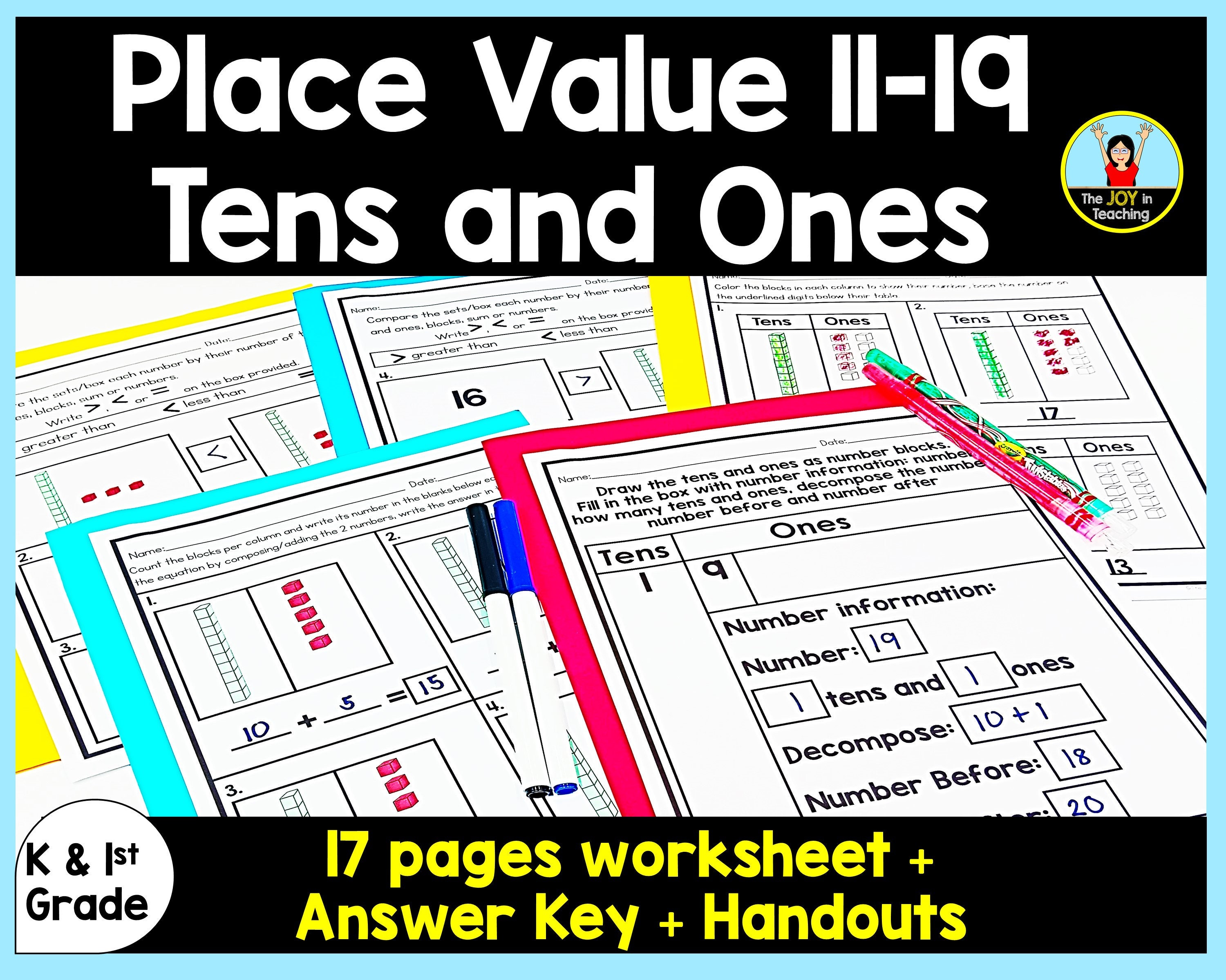 Place Value 11-19 Ones and Tens Base Ten Worksheet - Etsy