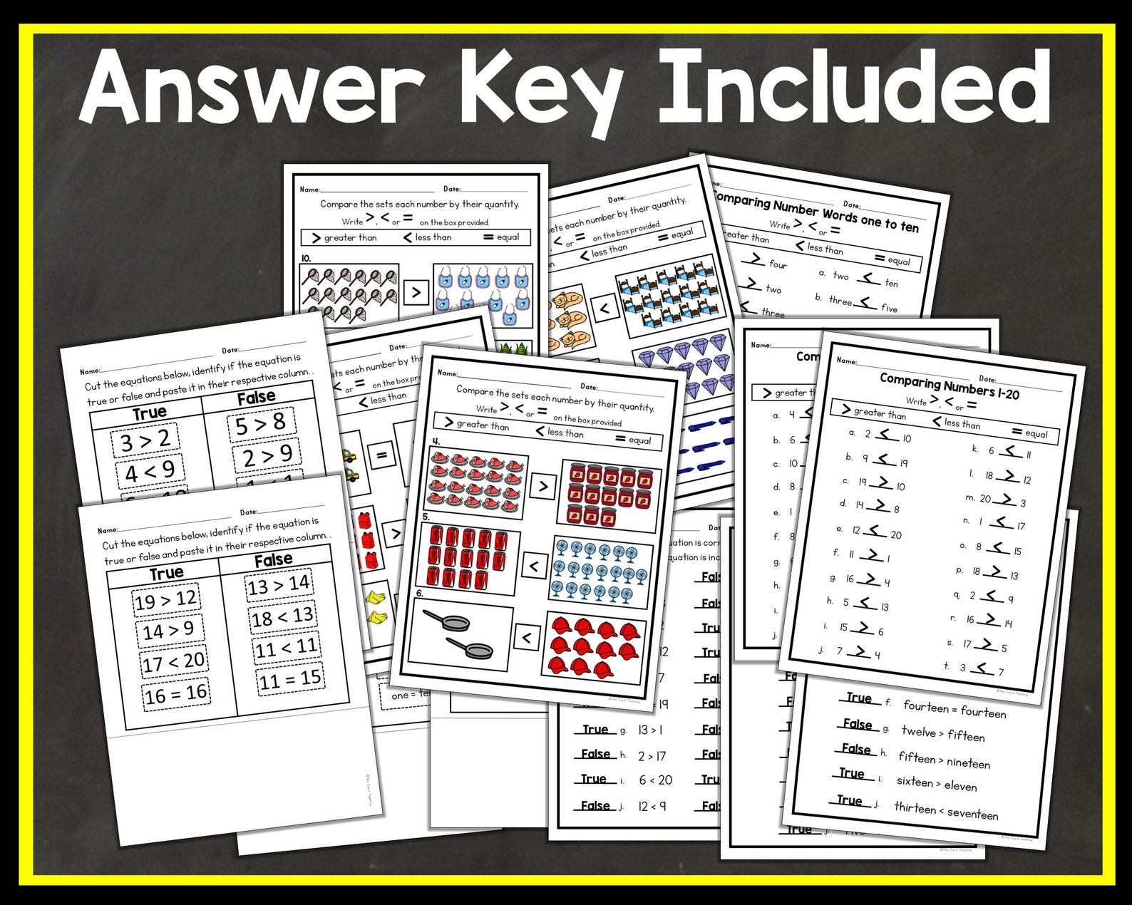 Comparing Numbers 0-20 Worksheet - Etsy