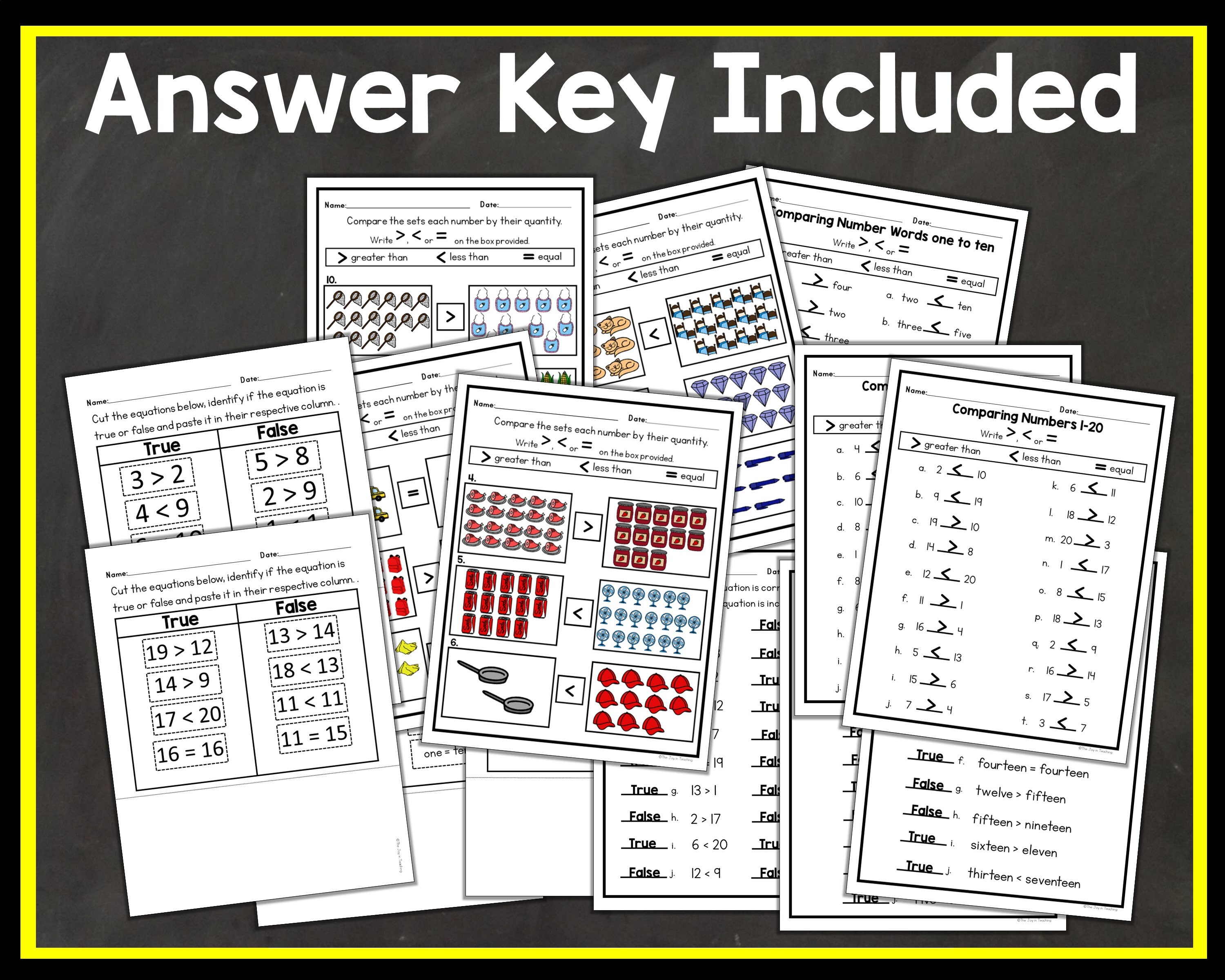 Comparing Numbers 0-20 Worksheet - Etsy