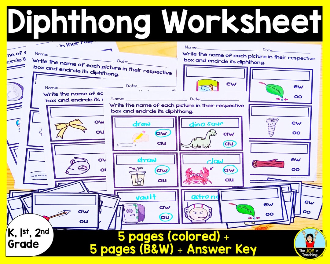 Diphthong Worksheet - Etsy