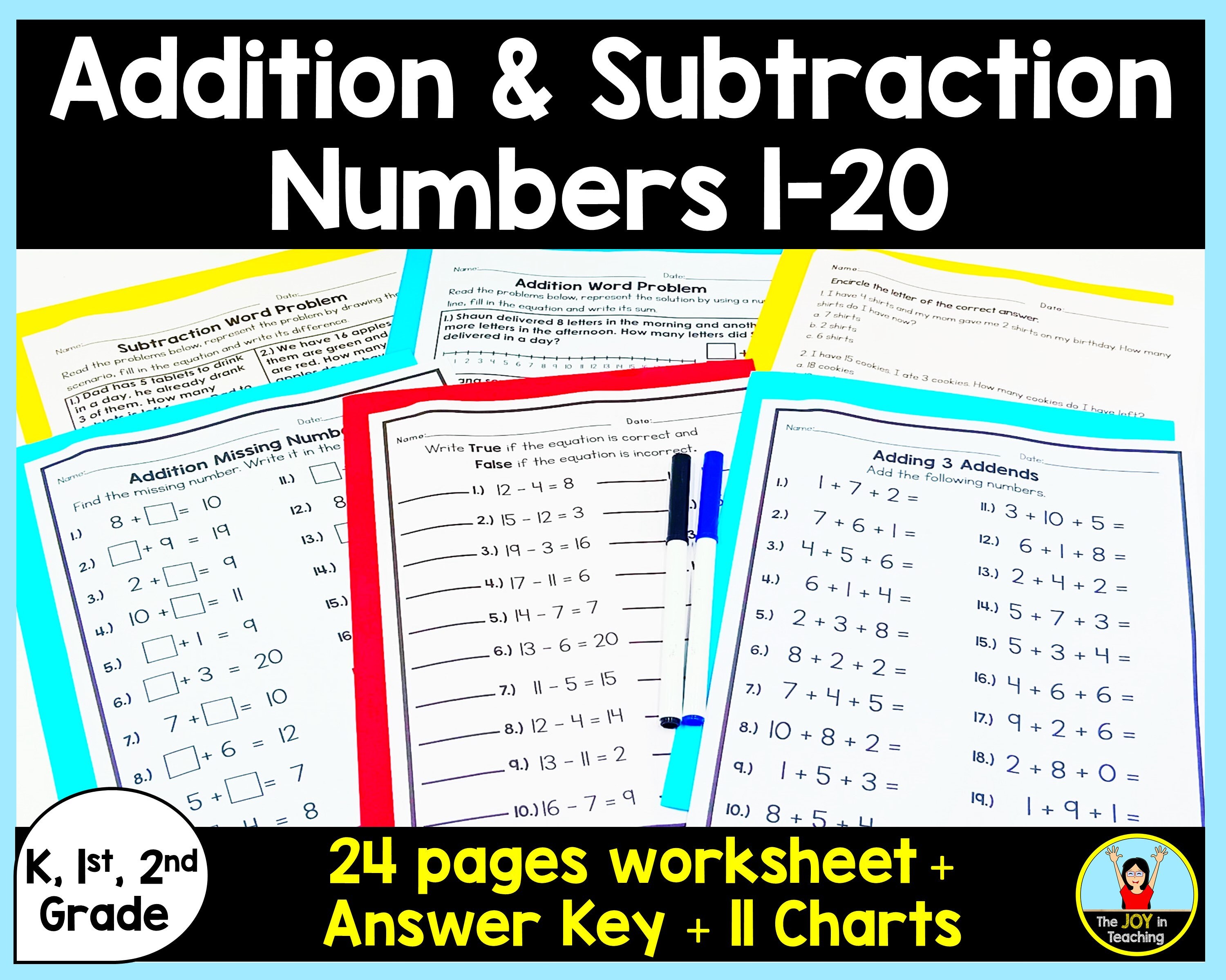 Addition Numbers 1-20 Worksheet - Etsy