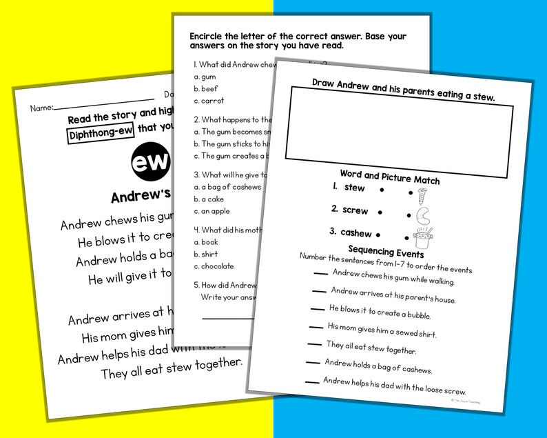 Diphthong Reading Comprehension Passage - Etsy