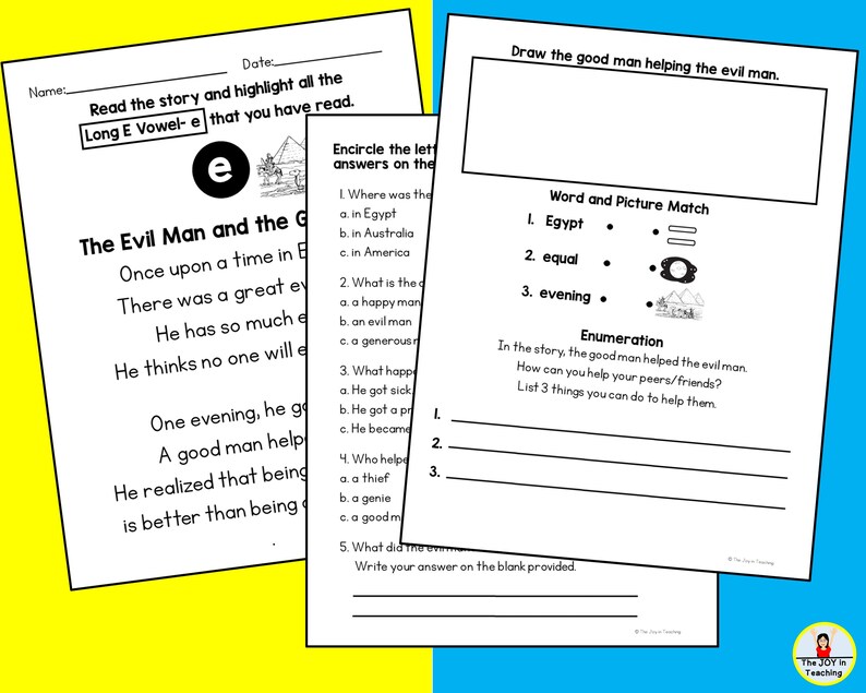 Long Vowel E Reading Comprehension Passage - Etsy