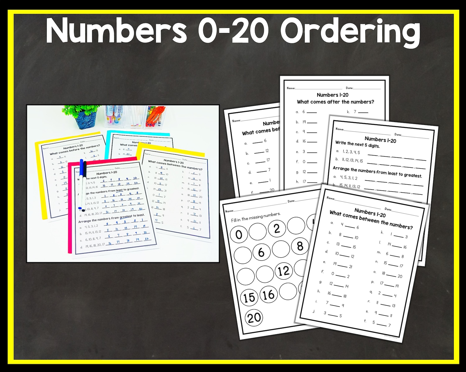 Numbers 0-20 Recognition, Counting, and Ordering Worksheet - Etsy