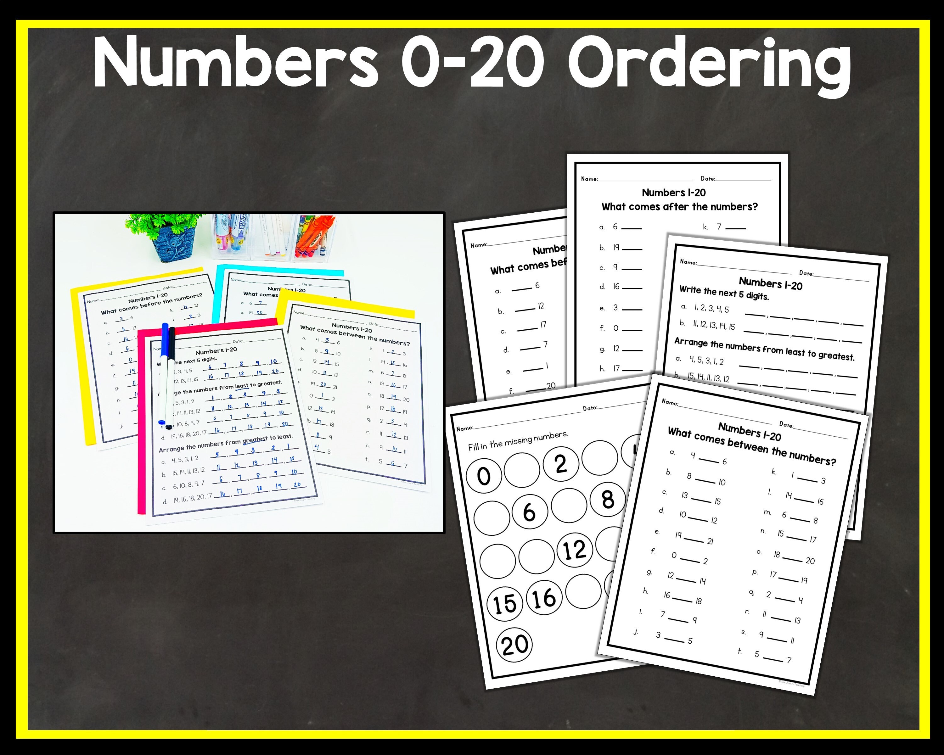 Numbers 0-20 Recognition, Counting, and Ordering Worksheet - Etsy
