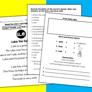 Long Vowel U Reading Comprehension Passage - Etsy