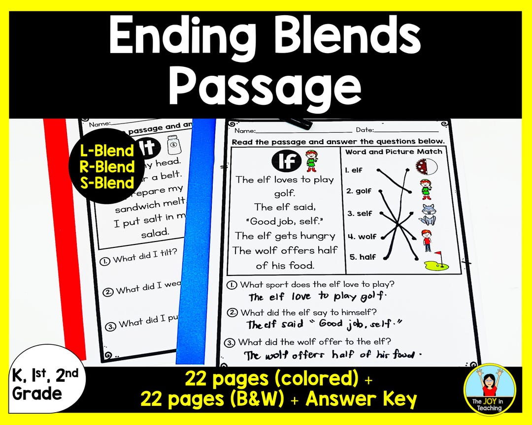Ending Blends Reading Comprehension Passage - Etsy